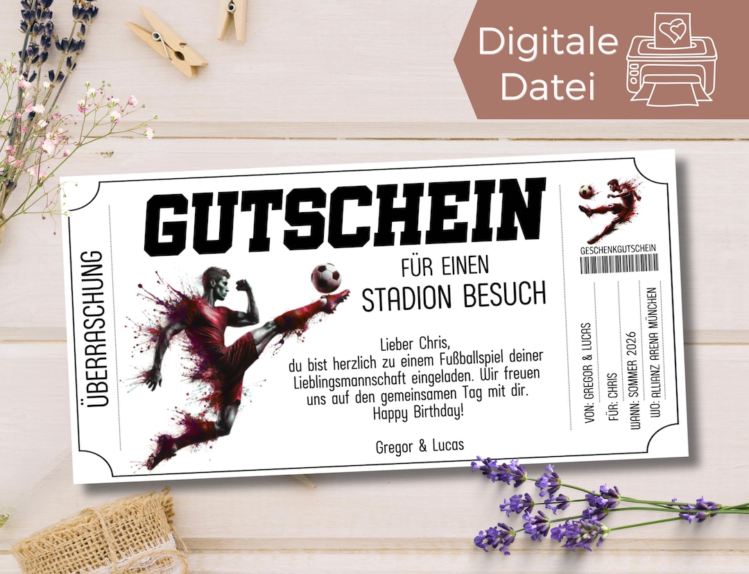 Football Match Voucher Template to Print Digital Gift Voucher Football ...