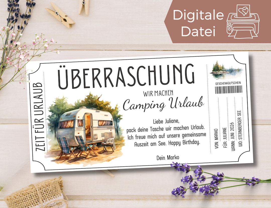 Voucher Camping Caravan Template Voucher Camping Trip to Print Voucher ...