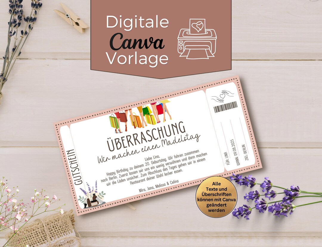 Girls' Day Voucher Template | Printable Shopping Voucher | Gift Idea ...