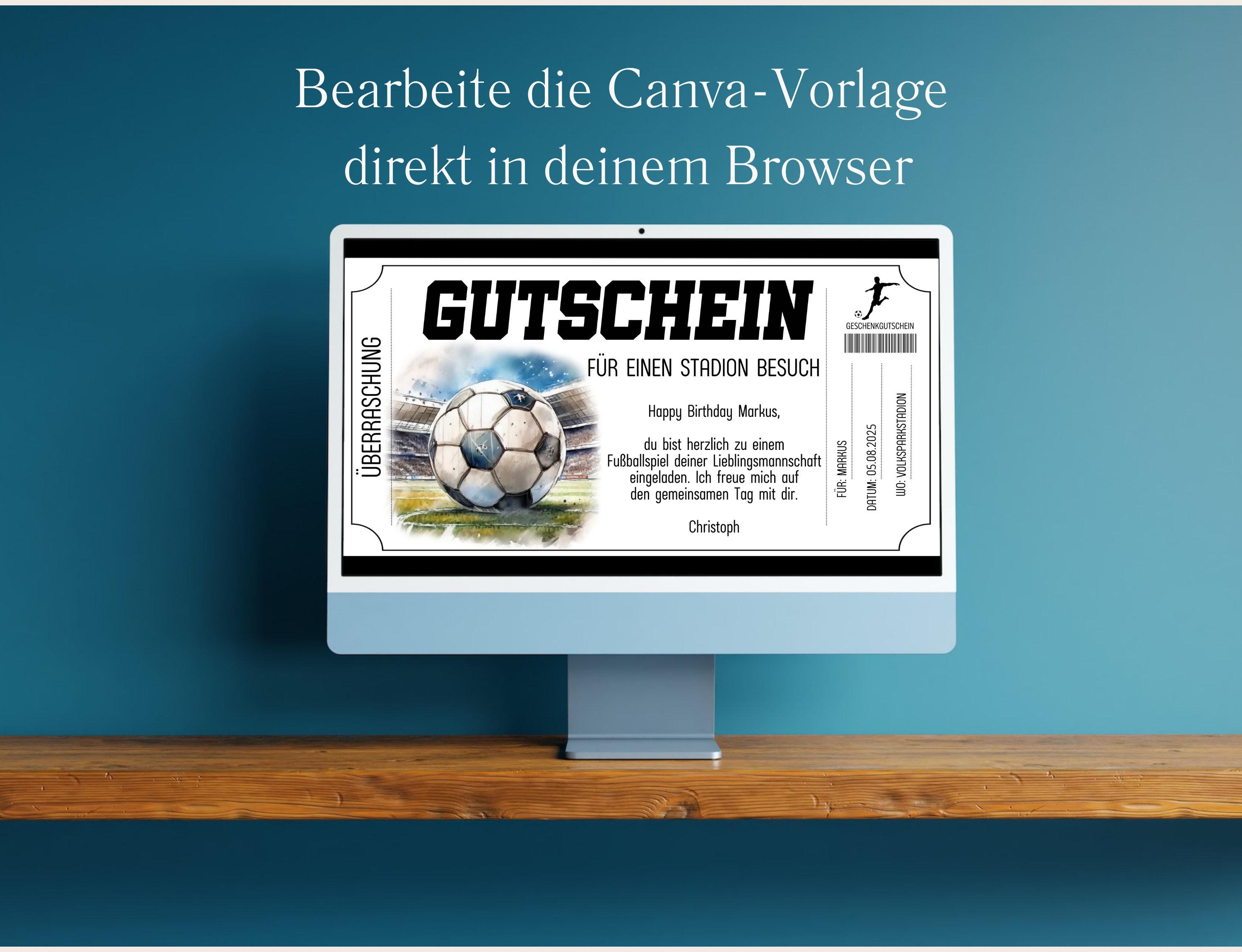 Gutschein Fußballspiel Vorlage zum Ausdrucken Digitaler Geschenkgutschein Fußballgutschein ...