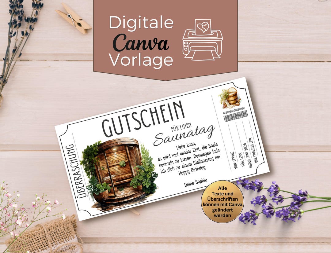 Sauna Voucher | Canva Template for Printing | Wellness Gift Idea for ...