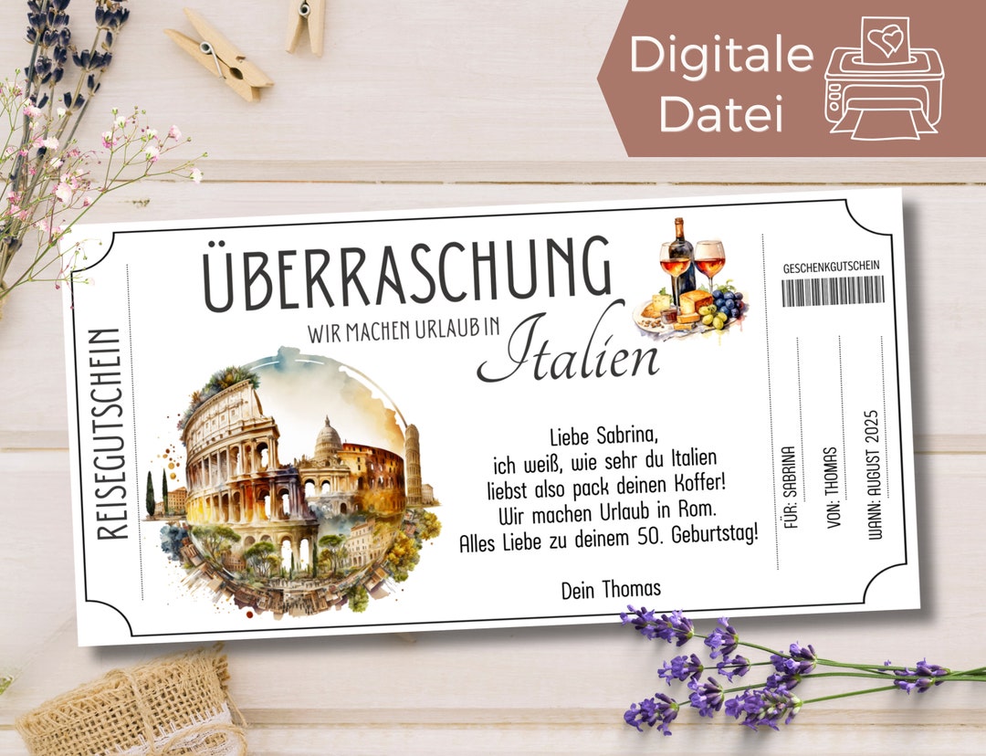 Italy Travel Voucher Template for Personalization and Printing ...