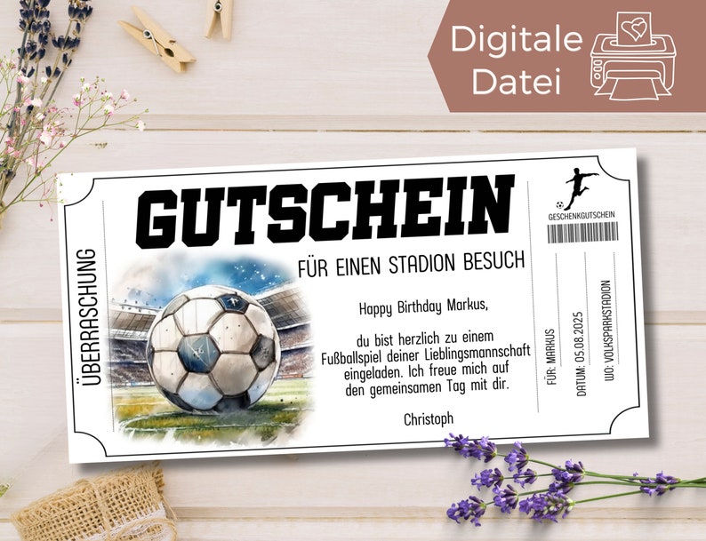 Gutschein Fußballspiel Vorlage zum Ausdrucken Digitaler ...