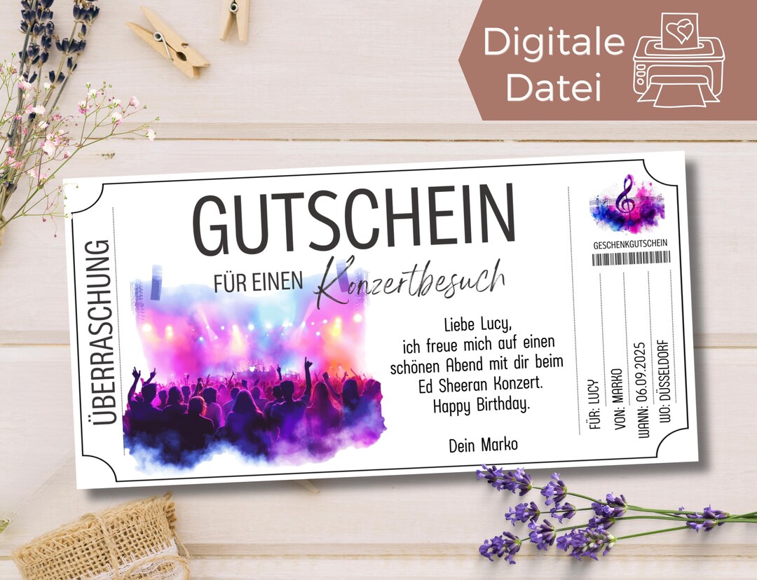 Voucher Concert Visit Template to Print Voucher Concert Experience ...