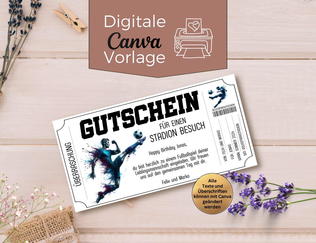 Football Match Stadium Voucher Template for Printing | Digital Gift ...