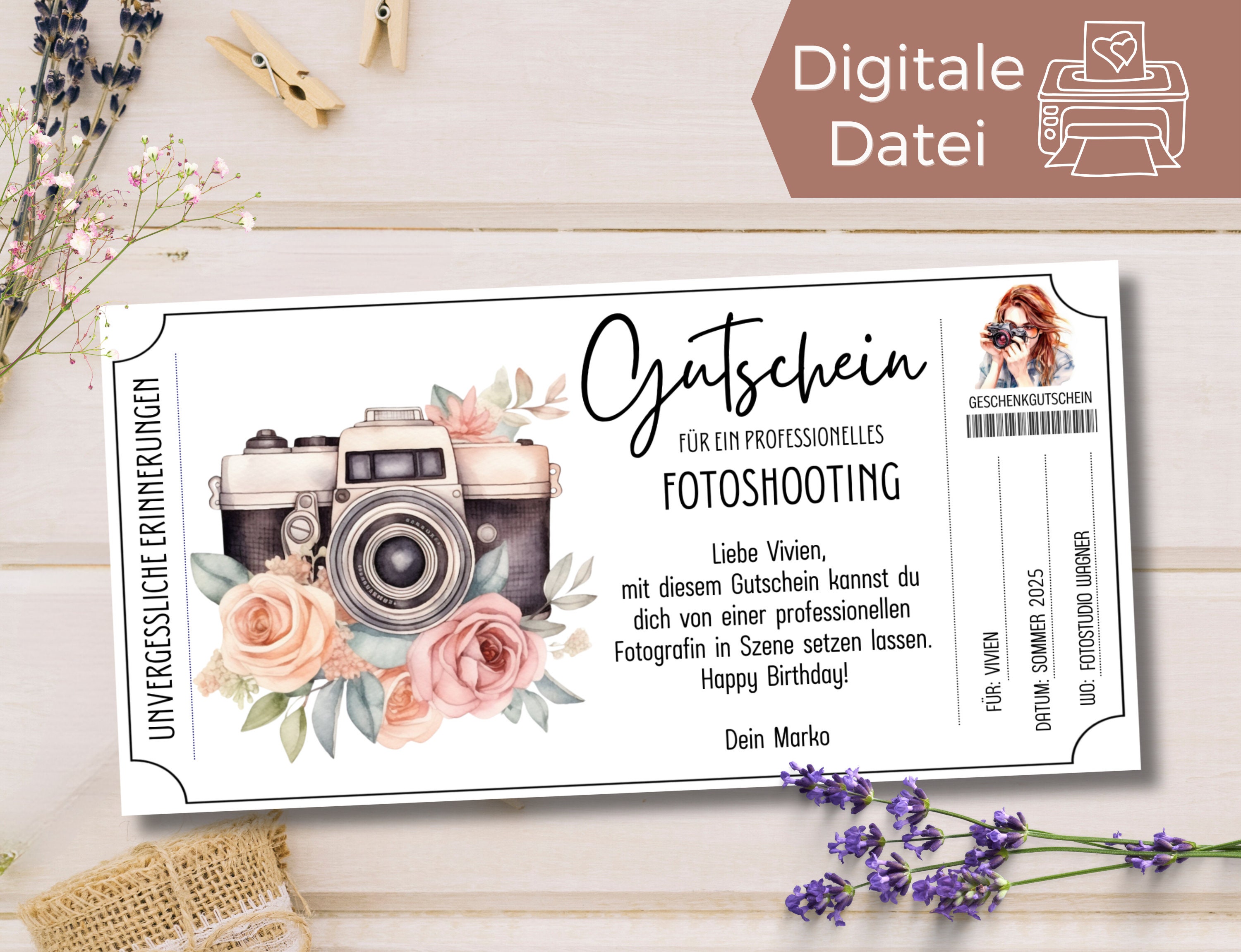 Voucher Photo Shoot Template Voucher to Print Out Gift Idea ...