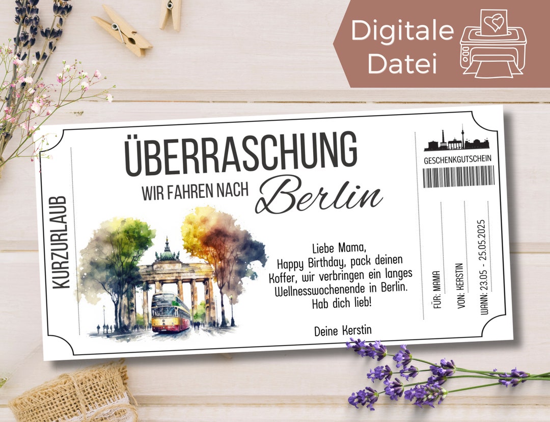Travel Voucher Berlin | Voucher Template for a Short Break | Voucher to ...