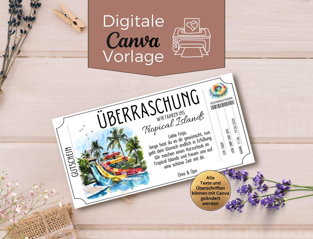 Tropical Islands Swimming Pool Voucher Template to Print | Gift Idea ...