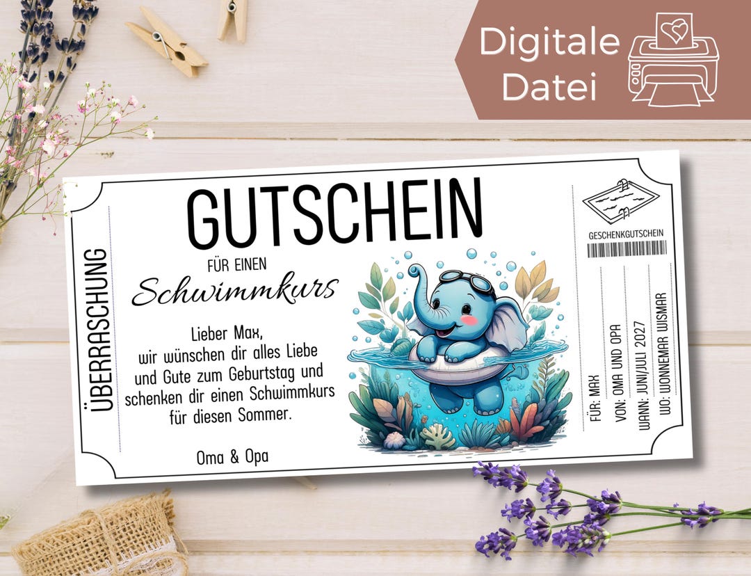 Voucher Swimming Course Template to Print Out Gift Idea to Learn to ...