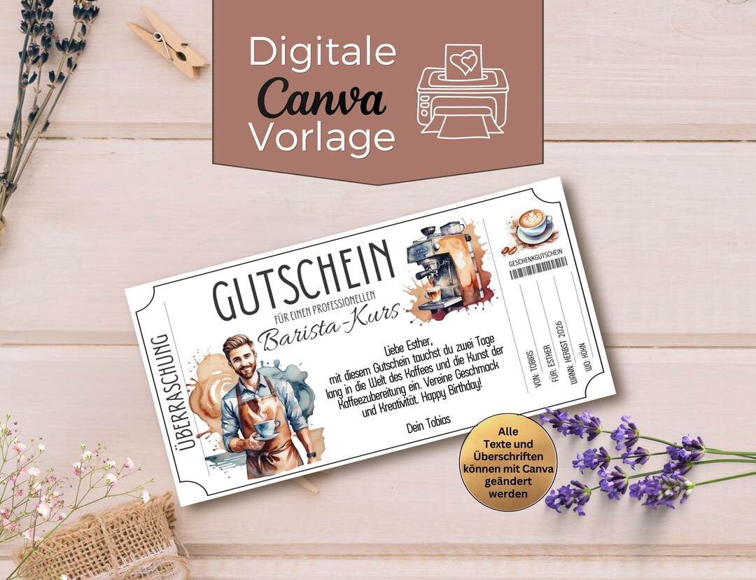 Barista Course Gift Certificate | Printable Canva Template | Coffee ...