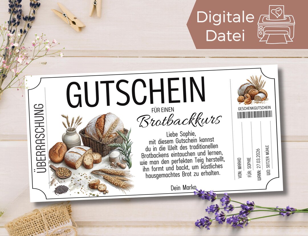 Voucher Bread Baking Course Template to Print Voucher Template for ...