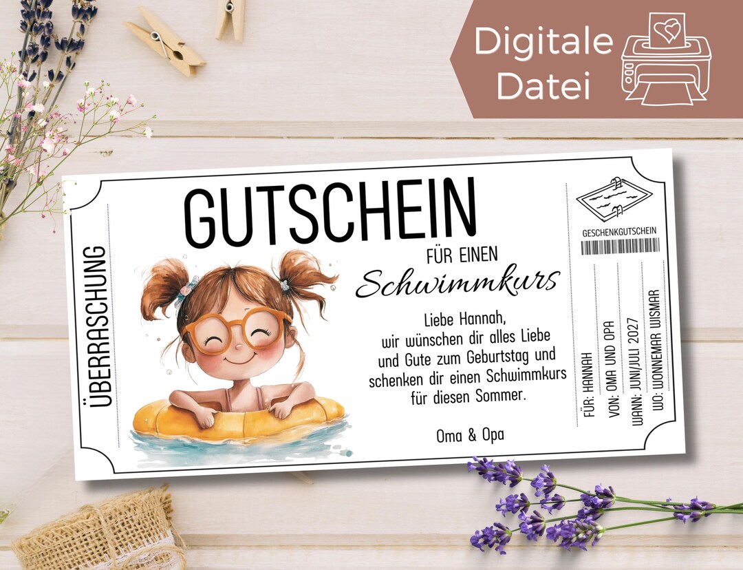 Voucher Swimming Course Template to Print Gift Idea for Learning to ...