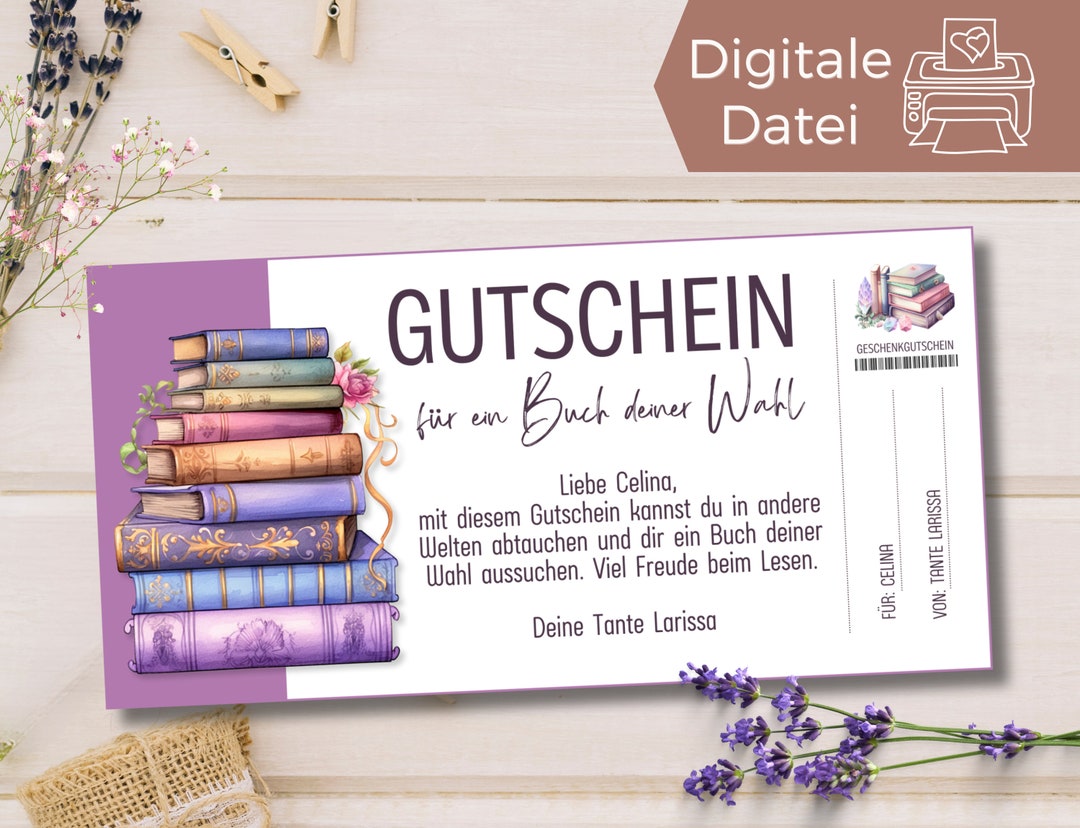 Voucher for a Book Book Voucher to Print Out | Gift Voucher Give Away a ...
