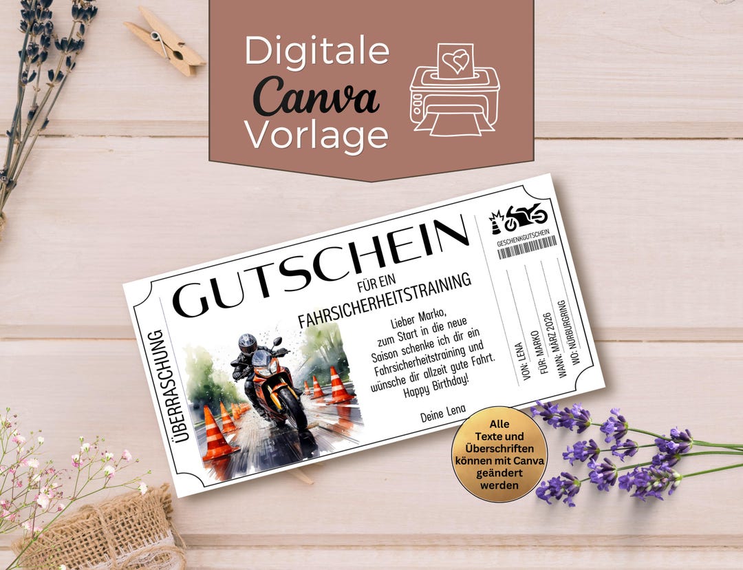 Motorcycle Safety Training Voucher | Canva Template for Printing | Gift ...