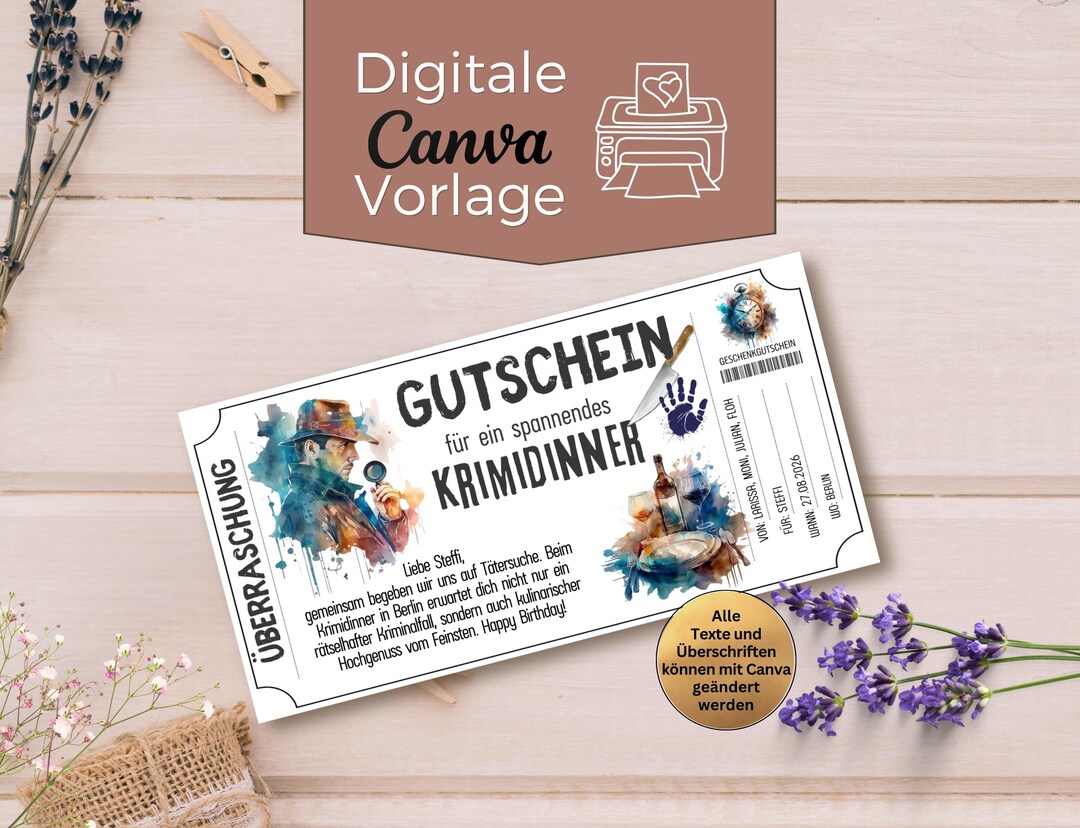 Voucher for a Murder Mystery Dinner Template | Digital Canva Voucher ...