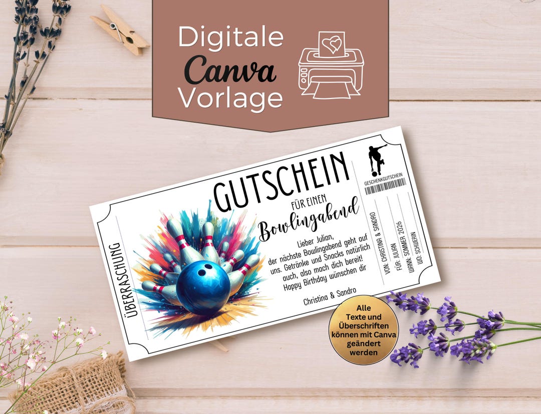 Bowling Night Voucher Template to Print | Go Bowling | Bowling Voucher ...