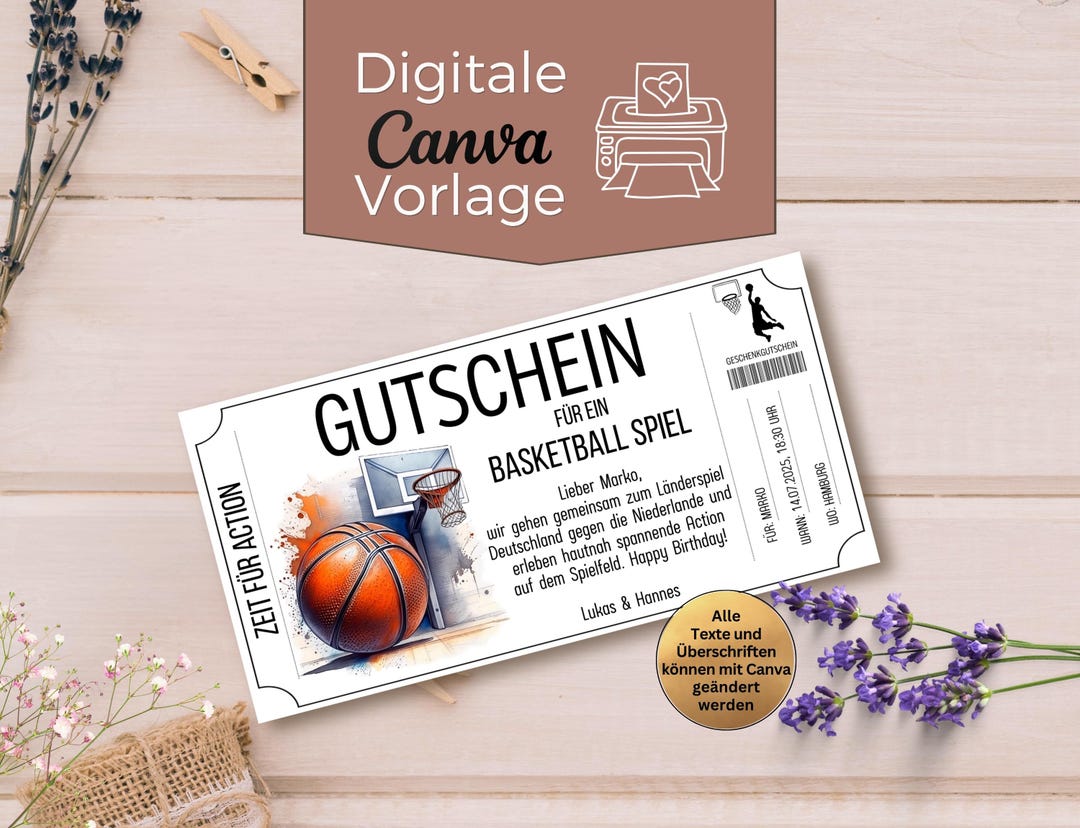Basketball Game Voucher Template for Printing | Digital Gift Voucher ...