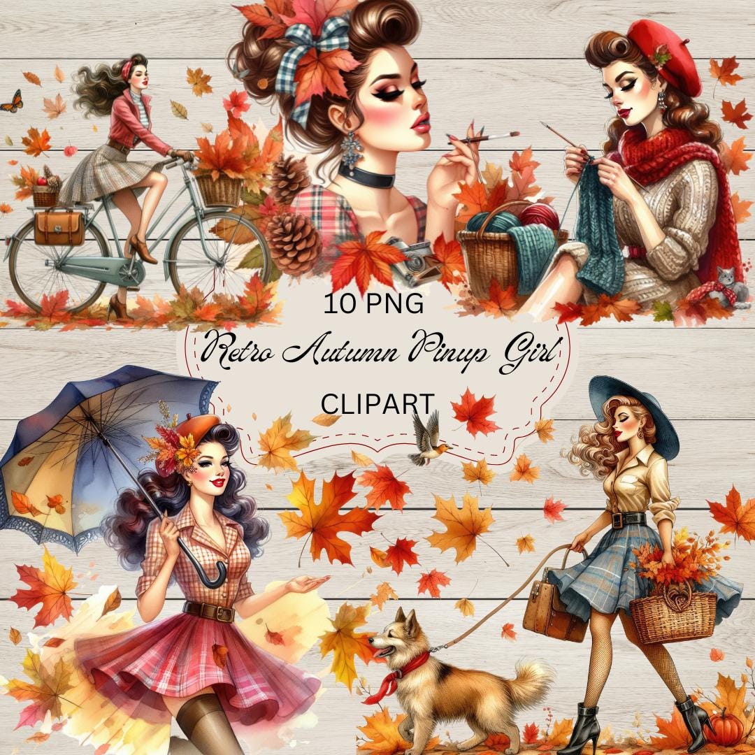 Retro Fall Pin-up Girl PNG Clipart Autumn Sublimation Commercial Use ...