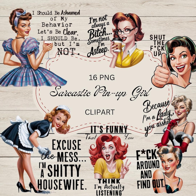 Sarcastic Pin up Girls Clipart |PNG | Transparent Background ...