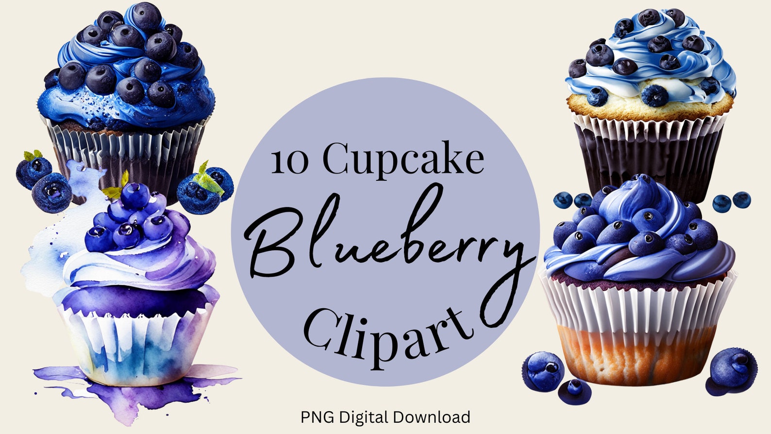 Digital Clip Art Bundle 10 Cupcake Blueberry Png ZIP File Transparent ...
