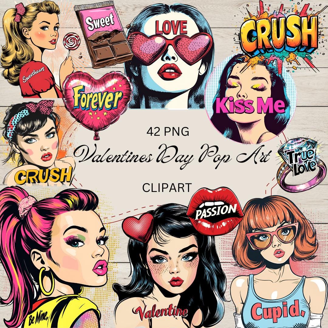 Valentines Day Pop Art Clip Art PNG Transparent Background Commercial ...