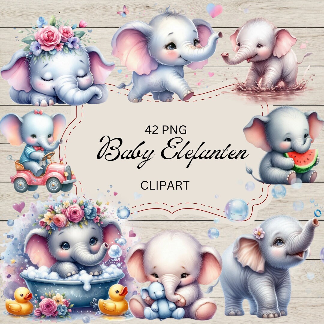 Clipart Cute Baby Elephants |PNG |transparent Background |commercial ...