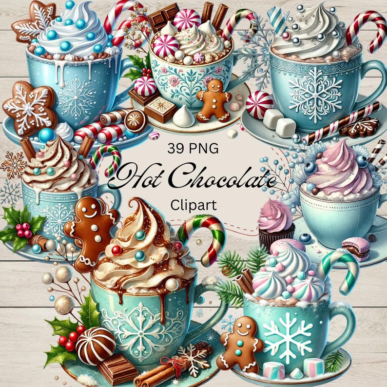 Winter Hot Cocoa Clipart PNG |cozy Hot Chocolate Graphics |digital ...