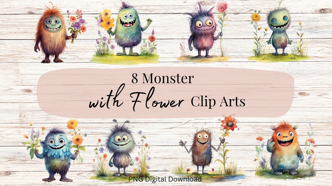 Monsters With Flowers PNG Transparent Background Commercial Use Digital ...