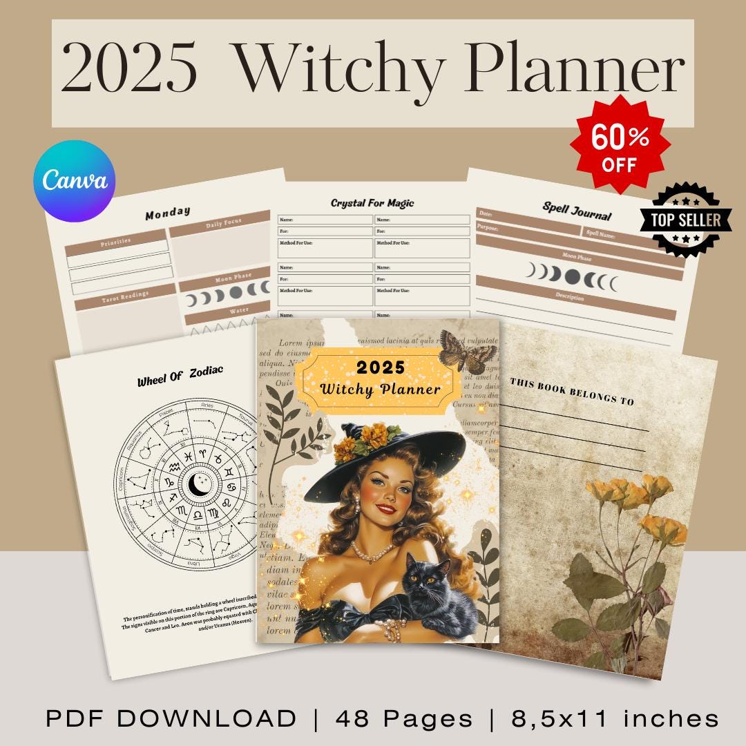 Witchy Calendar 2025 | Monthly | Weekly | Daily | Moon Phases ...