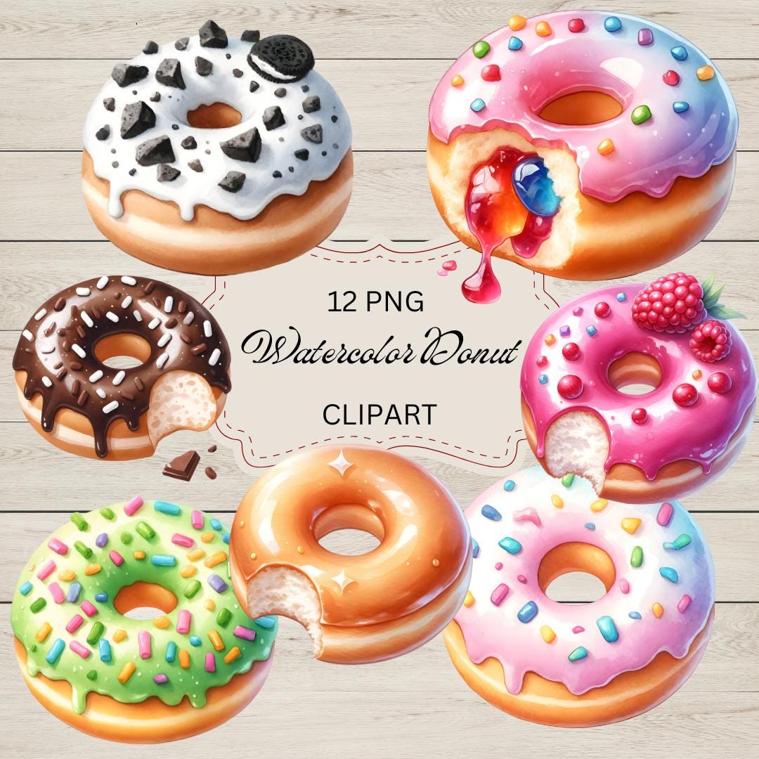 Cute Watercolor Donut Clipart | PNG | Transparent Background ...