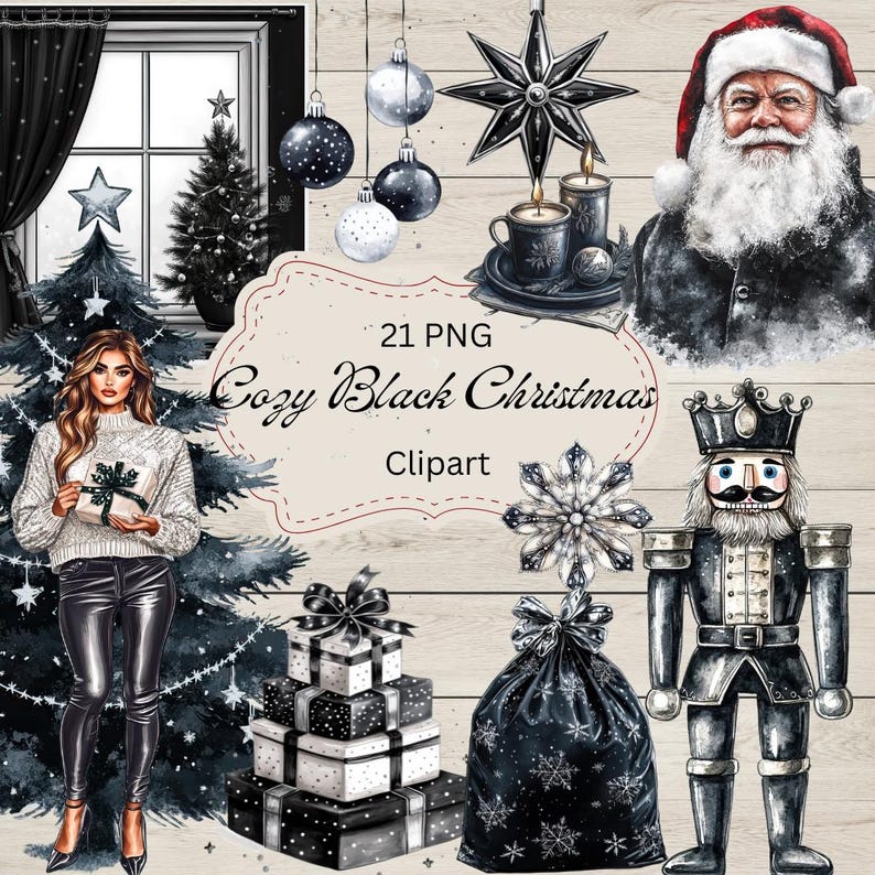 Cozy Black Christmas Clipart Sublimation | PNG | Transparent Background ...