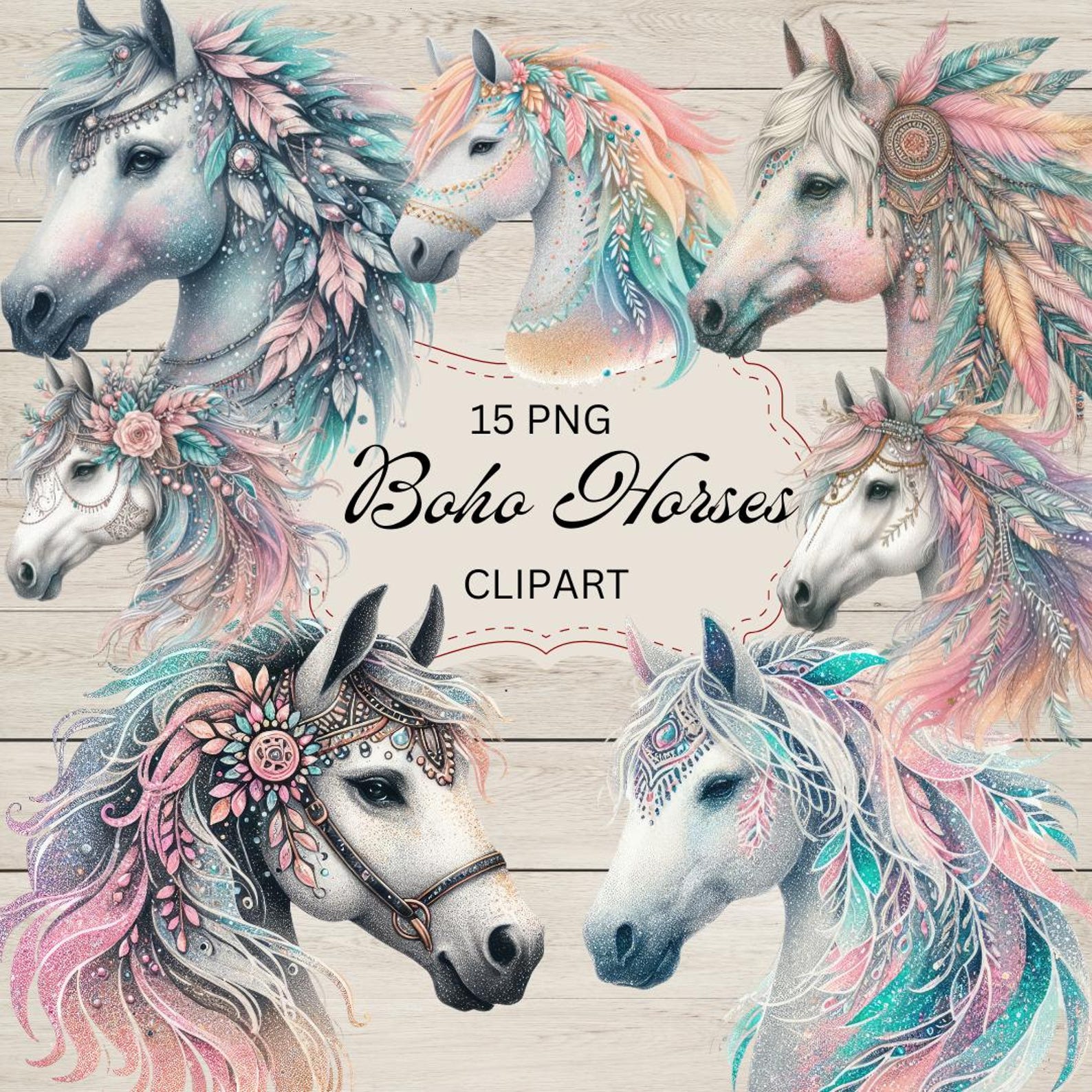 Boho Horses Clip Art | Horses Clipart | Boho Style | Sublimation | PNG ...