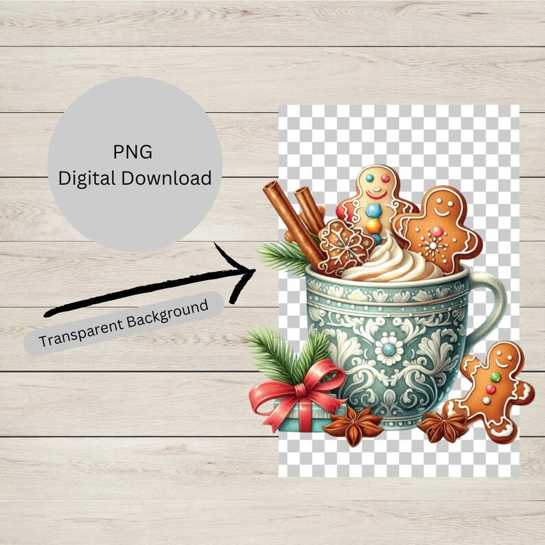 Christmas Gingerbread on Cup Clipart PNG Christmas Sublimation ...