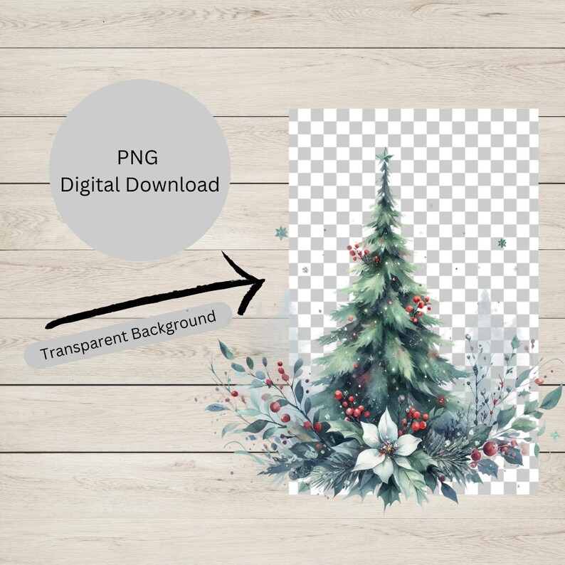 Christmas Tree Watercolor Clipart PNG Transparent Background Commercial ...