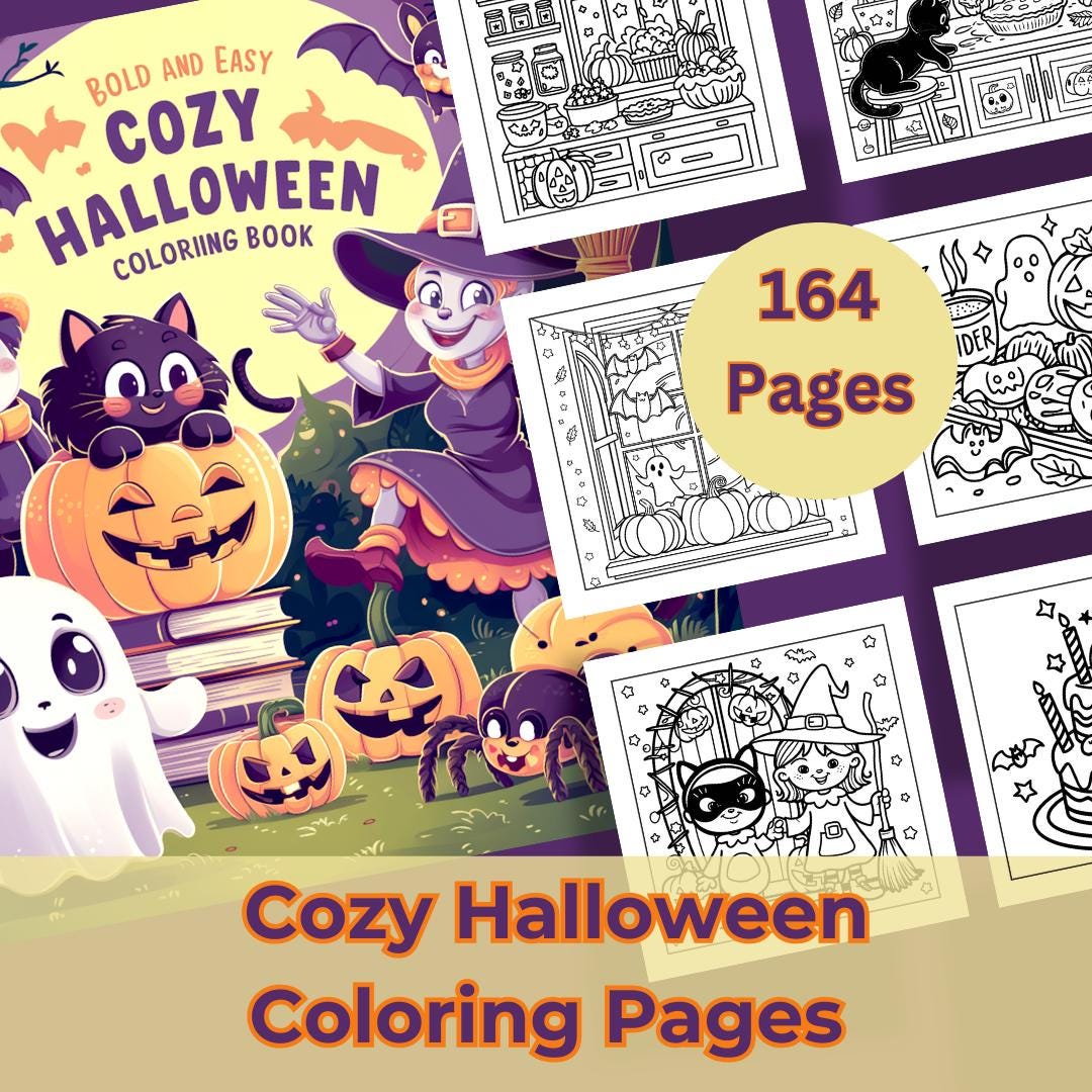 Cozy Halloween Coloring Pages Bold & Easy | Templates | Coloring ...