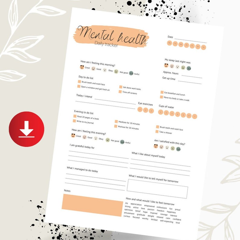 Mental Health Tracker Daily Mood Tracker Emotion Tracker Mood Journal ...