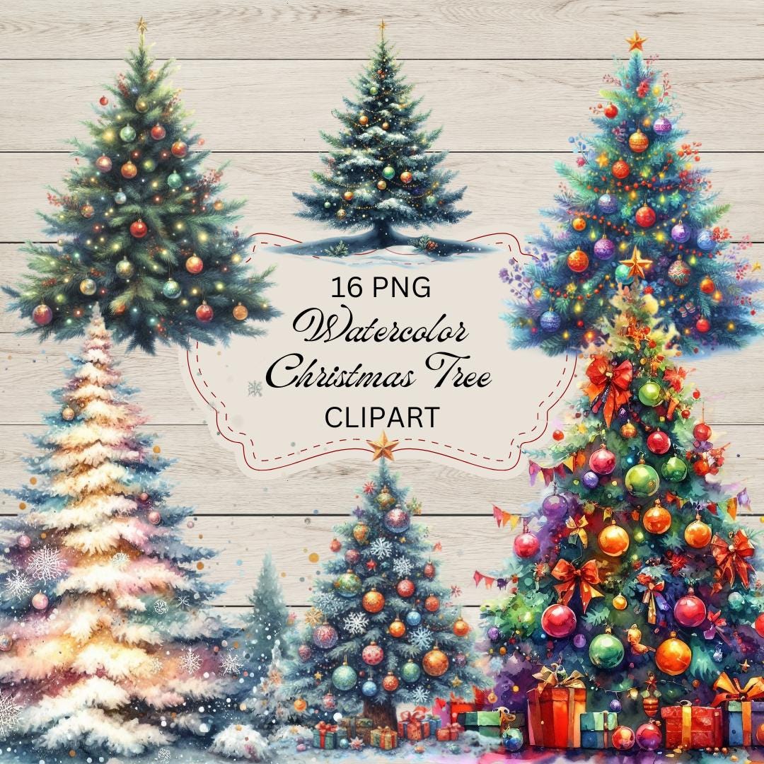 Christmas Tree Watercolor Clipart | PNG | Transparent Background ...