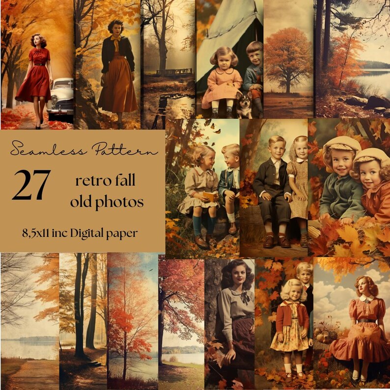 Printable Vintage Autumn Photo Digital Paper, Retro Fall Images, Autumn ...