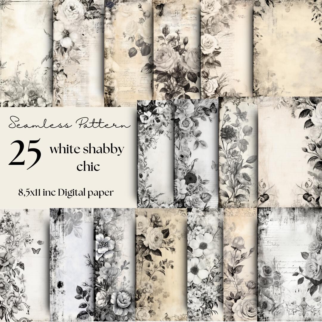 Shabby Chic Journal Digital Paper – Vintage Shabby Ephemera Collage ...
