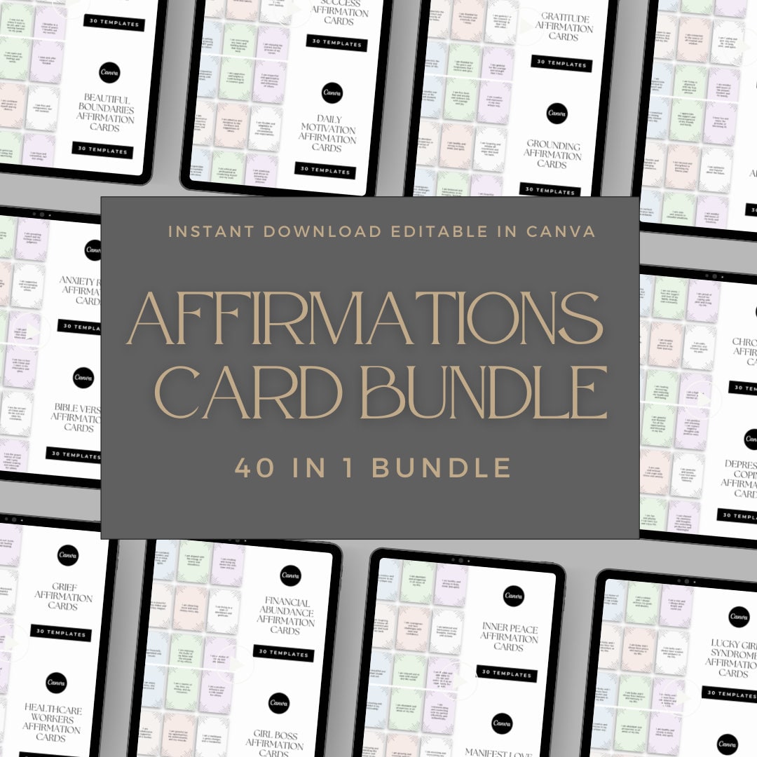 Affirmation Cards Mega Bundle | Canva Templates | Mega Bundle | Social ...