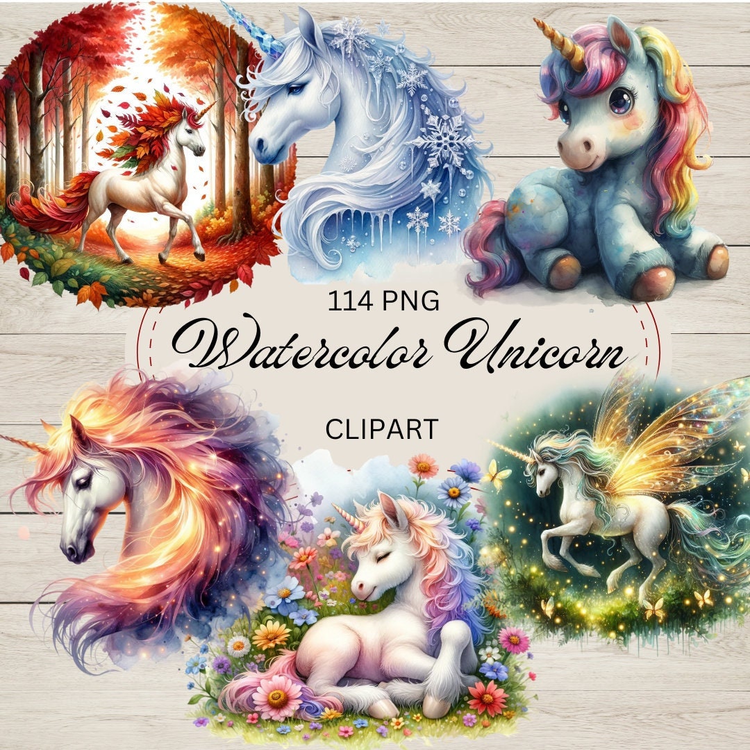 Clipart Watercolor Unicorns PNG transparent Background commercial ...
