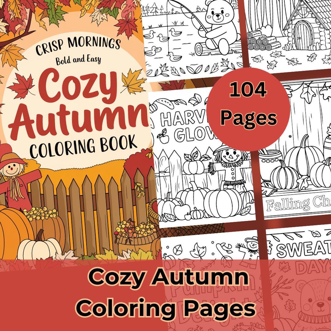 Cozy Autumn Coloring Pages Bold & Easy | Templates | Coloring | Stress ...