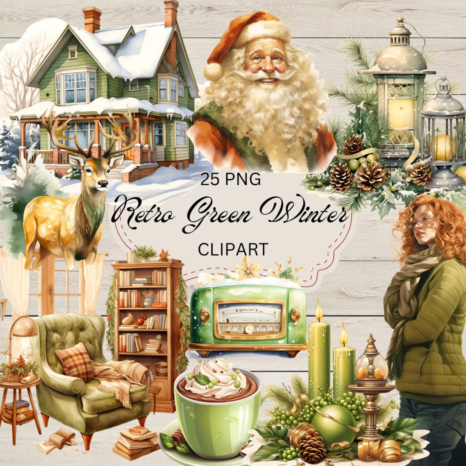 Retro Green Winter Clipart PNG | Winter Sublimation | Commercial Use ...