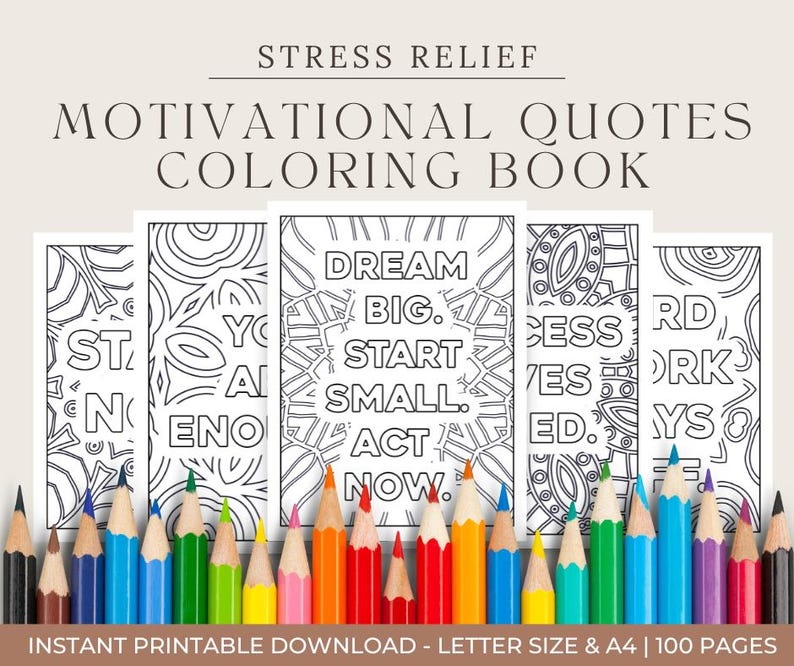 Coloring Book With Motivational Quotes for Adults | Stress Relief ...