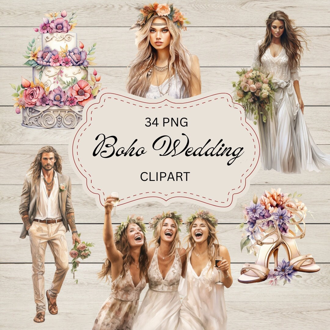 Wedding Couples Boho Clipart PNG Transparent Background Commercial Use ...