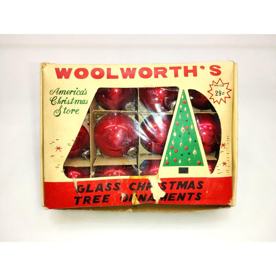 12 Vintage 1950s Woolworth's Red Glass Ornaments Original Box 1-3/4" - Etsy