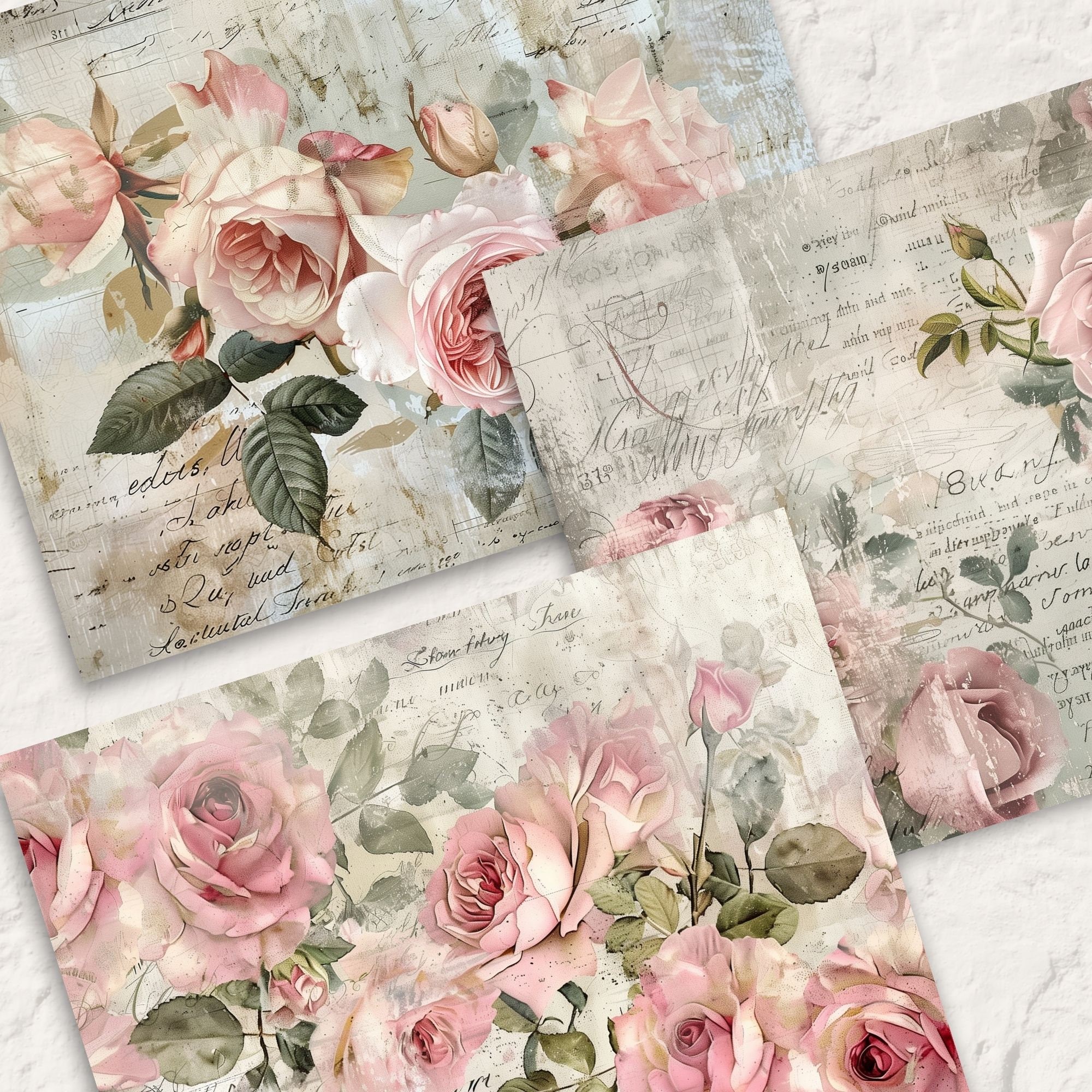Junk Journal Journal Papers Vintage Papers Rose Digital Paper Digital ...