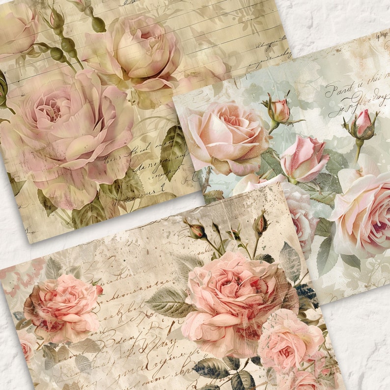 Junk Journal | Journal Papers | Vintage Papers | Rose Digital Paper ...