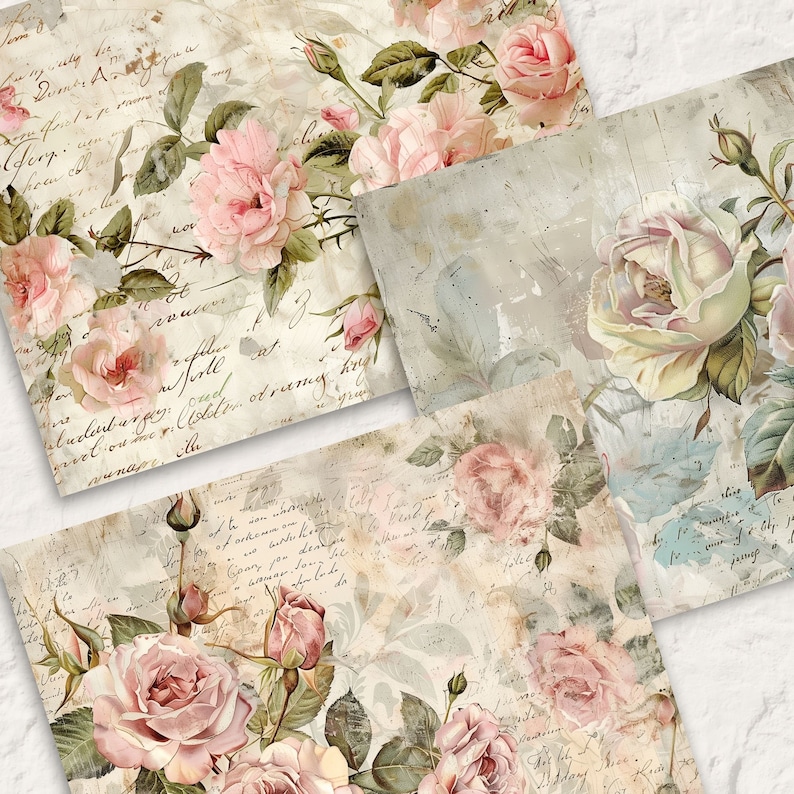 Junk Journal | Journal Papers | Vintage Papers | Rose Digital Paper ...