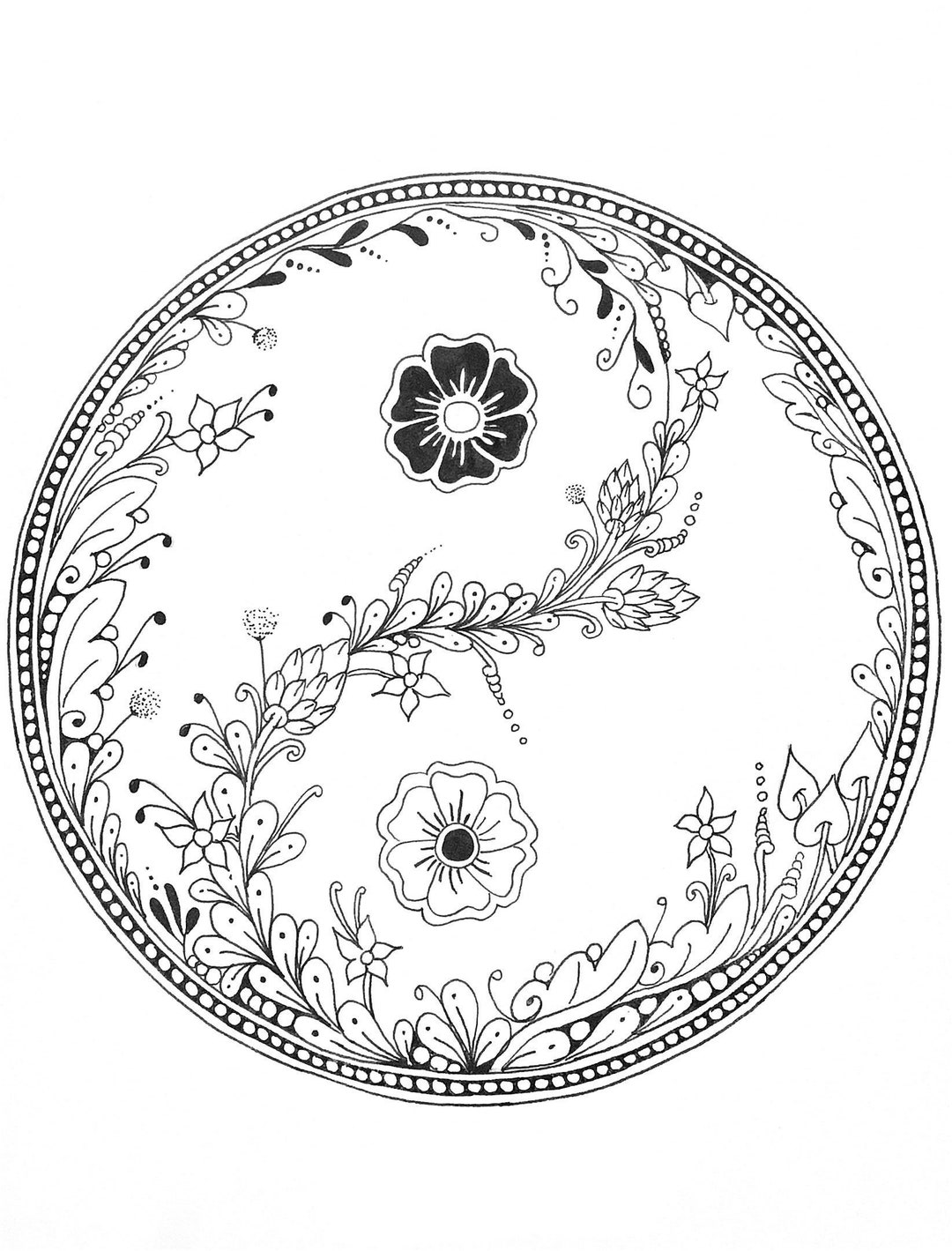 Finding Balance - Hand-drawn Yin and Yang Floral Colouring Page - Etsy